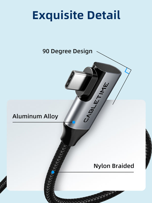 90 Degree Right Angle USB C to USB C Cable 20Gbps 100W 4K - CABLETIME