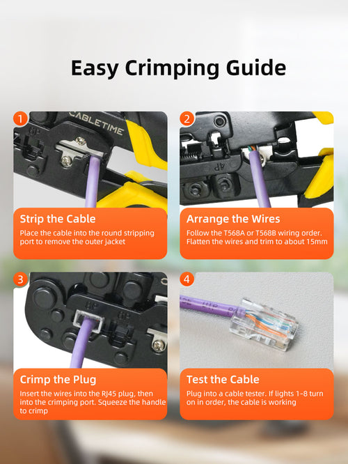 RJ45 Crimping Tool for Cat5/Cat6 – 3-in-1 Cutter, Stripper & Crimper