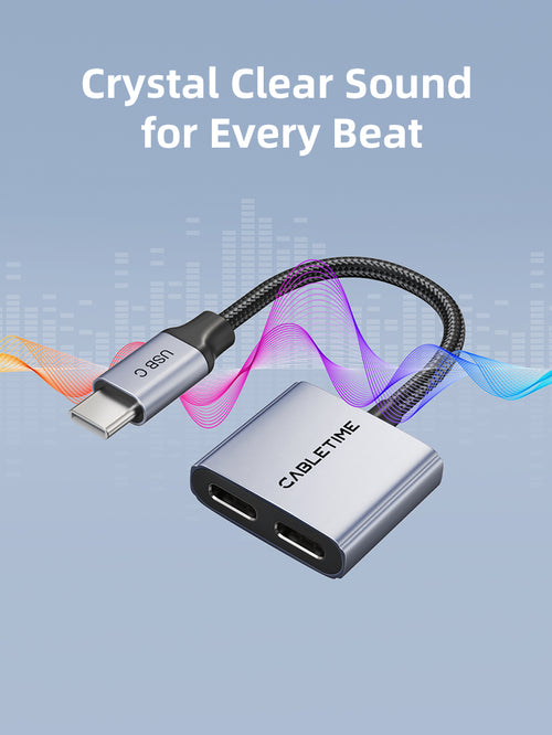 USB C Splitter USB C to Dual USB C Headphone and Charger Adapter