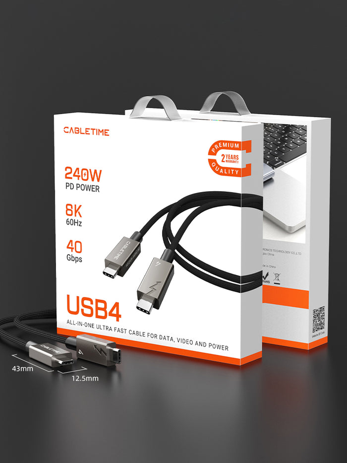 USB 4 Cable Type C 240w Charging 40Gbps 8K PD 3.1 for Macbook -CABLETIME