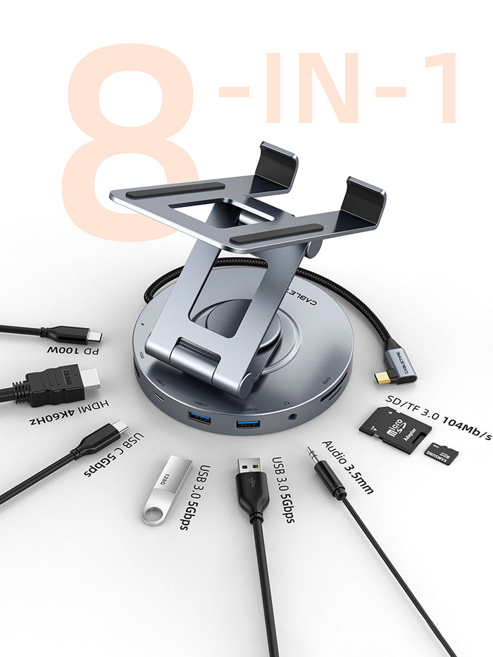 CABLETIME 8 IN 1 Aluminum USB C Hub & Stand for iPad Pro