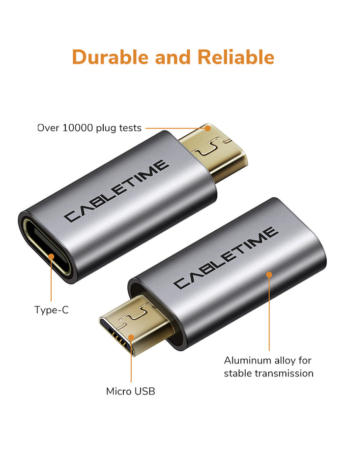 USB 2.0 Micro B to USB Type C Adapter Converter M/F- CABLETIME